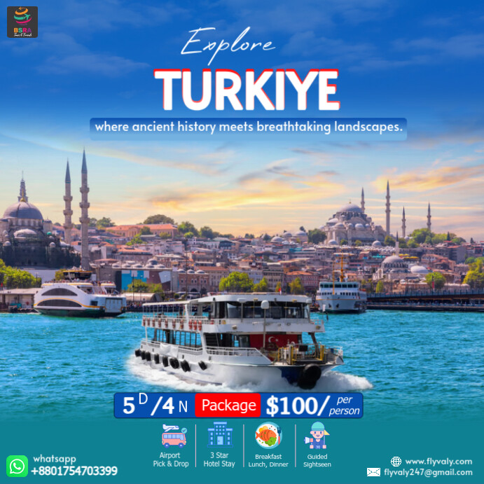 Copy of Blue Professional Turkiye Tour Package Ads Design Template ...
