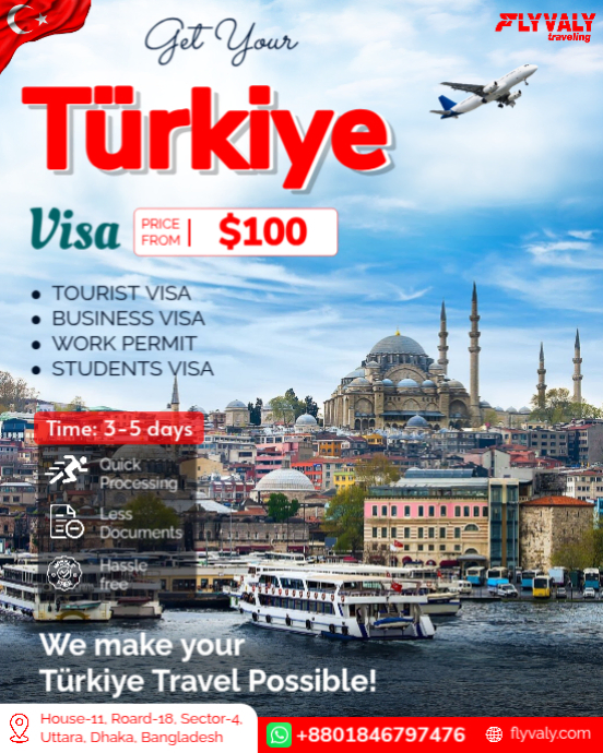 Blue Professional Turkiye Visa Processing Ads Design Template Instagram ...
