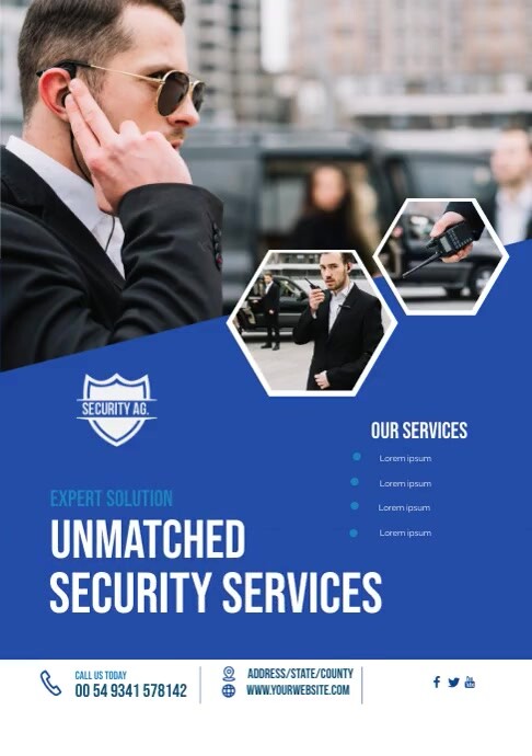 Blue Professional Unmatched Security Services Template | PosterMyWall