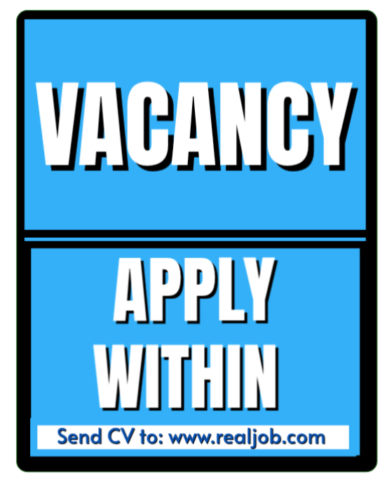 Blue Professional Vacancy Notice- Apply Within Or Send Cv Editable ...