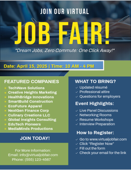Blue Professional Virtual Job Fair Flyer Template Flyer (us Letter ...