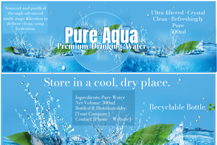 Blue Professional Water Bottle Label Design Template Label | PosterMyWall