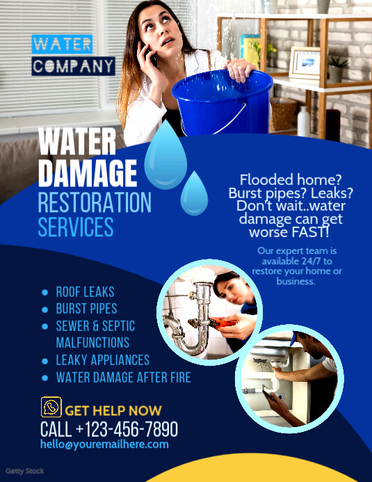 Blue Professional Water Damage Restoration Flyer (us Letter) Template ...