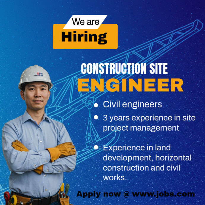 Blue Professional We Are Hiring Engineer Instagram Post Template | PosterMyWall