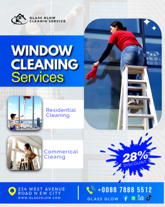 Plantilla de Blue Professional Window Glass Cleaning And Exterior ...