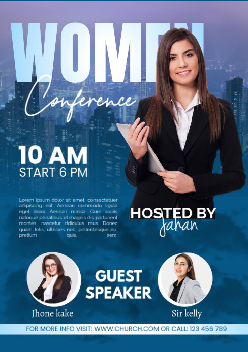 Blue Professional Women Conference A5 Template | PosterMyWall
