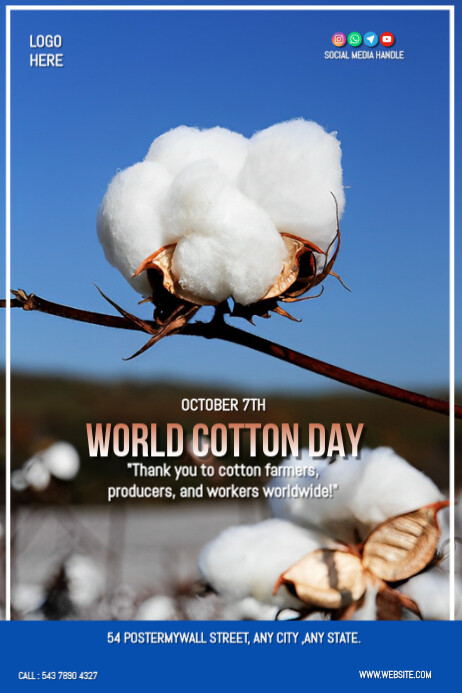 Copy of Blue Professional World Cotton Day Poster | PosterMyWall