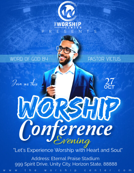 Blue Professional Worship Conference Night Flyer (us Letter) Template ...