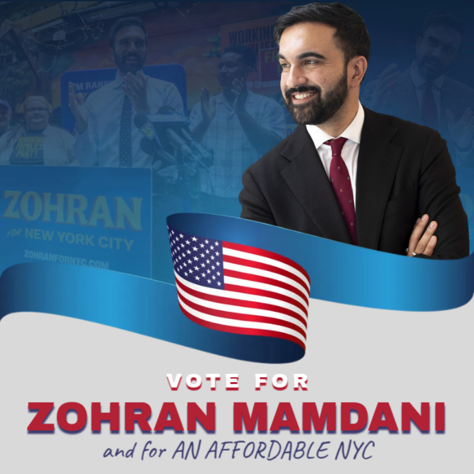 Plantilla de Blue Professional Zohran Mamdani Online Celection Campaign ...