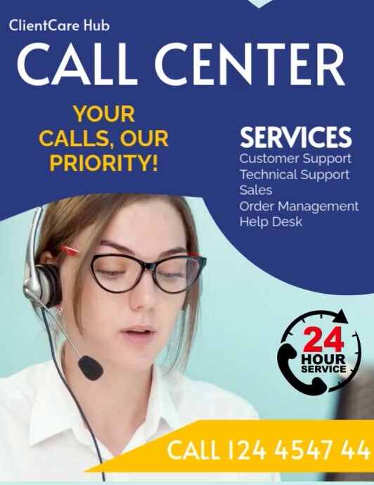 Blue Professionale Call Center Volantino (us Letter) Template ...