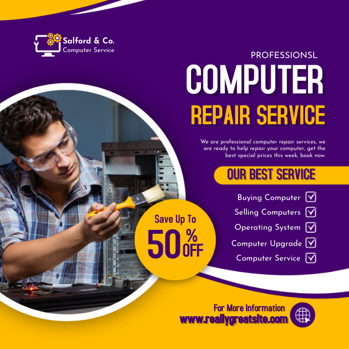 Modèle Blue Purple And Orange Modern Computer Repair | PosterMyWall