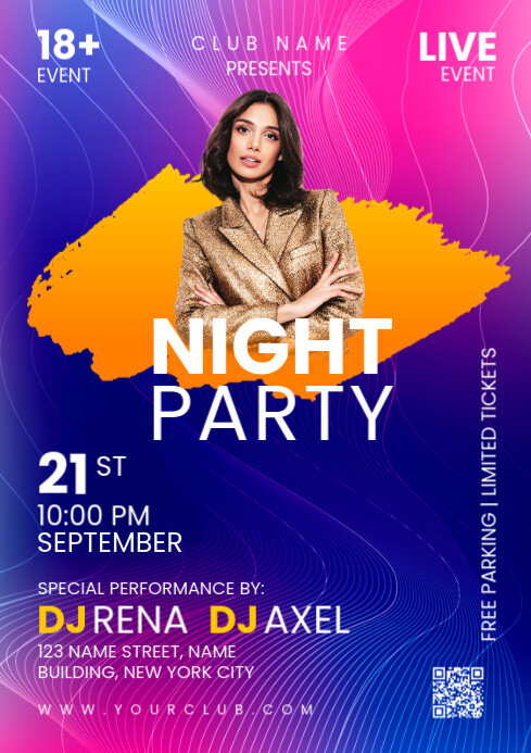 Blue Purple Gradient Night Party Poster Flyer Template | PosterMyWall