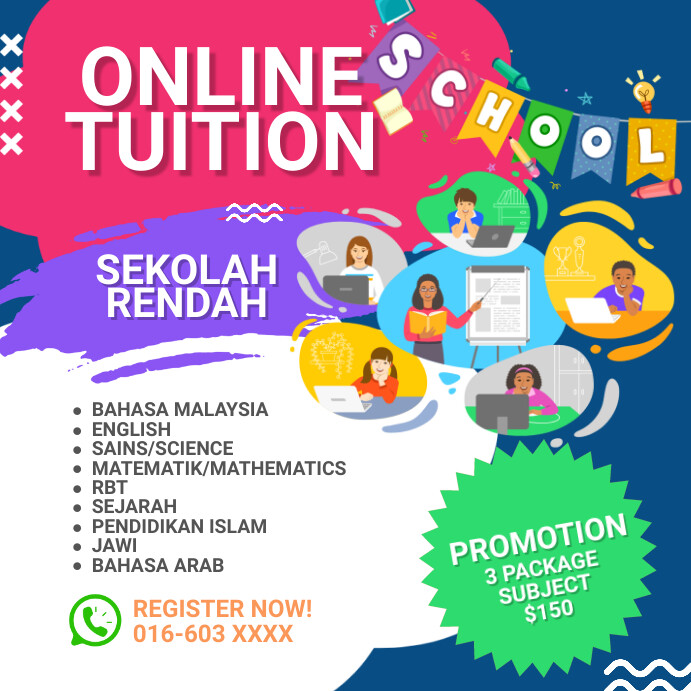 Blue Purple Maximalist Online Tuition Class I Template | PosterMyWall