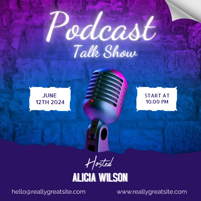 blue purple podcast talk show template | PosterMyWall