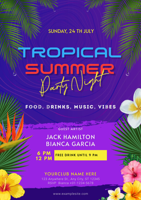 Blue Purple Tropical Summer Party Event Flyer Template | PosterMyWall