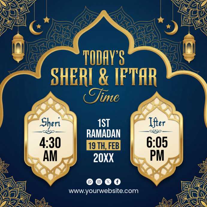 Blue Ramadan Sheri and Iftar Timings Instagram Post Template | PosterMyWall