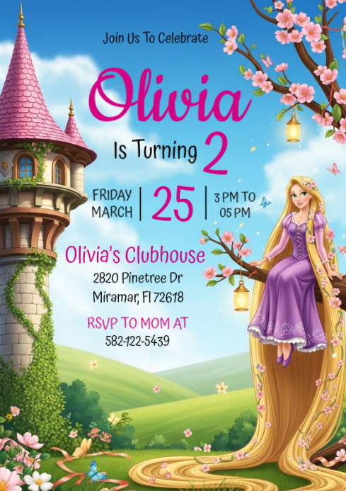 Blue rapunzel birthday invitation a4 Template | PosterMyWall