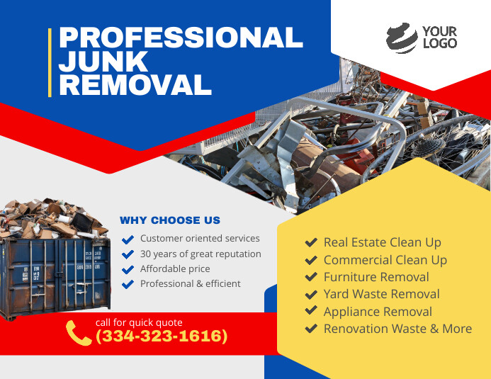 Blue Red Junk Removal Flyer Card Template | PosterMyWall