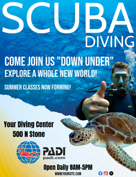 Copy of Blue Scuba Diving Center Ad Flyer Flyer (us Letter) | PosterMyWall