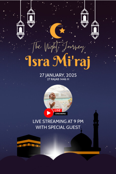 Blue Simple Isra Miraj Live Streaming Invitation Poster Template ...