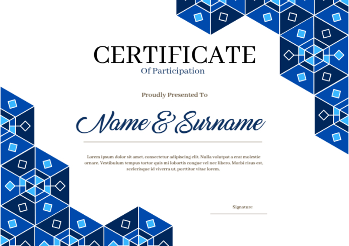 Blue Simple Workshop Participation Certificate Template | PosterMyWall