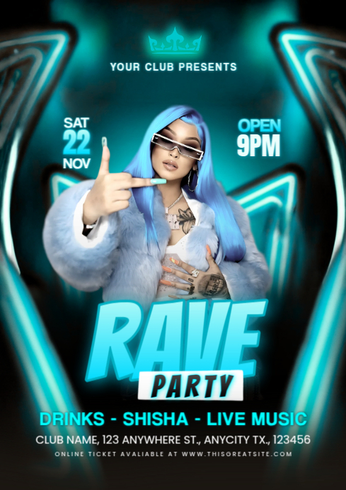 Plantilla de Blue Sky Maximalist Rave Party A4 | PosterMyWall