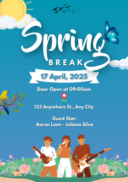 Blue Spring Break Party A4 Template | PosterMyWall