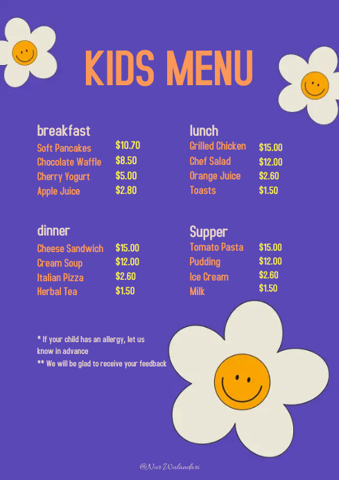 blue stickers kids menu Template | PosterMyWall