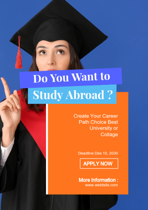 Blue Study Abroad A4 Template | PosterMyWall