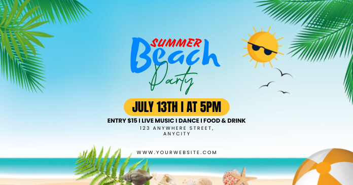 Copy of Blue Summer Beach Party Gambar Bersama Faceb | PosterMyWall