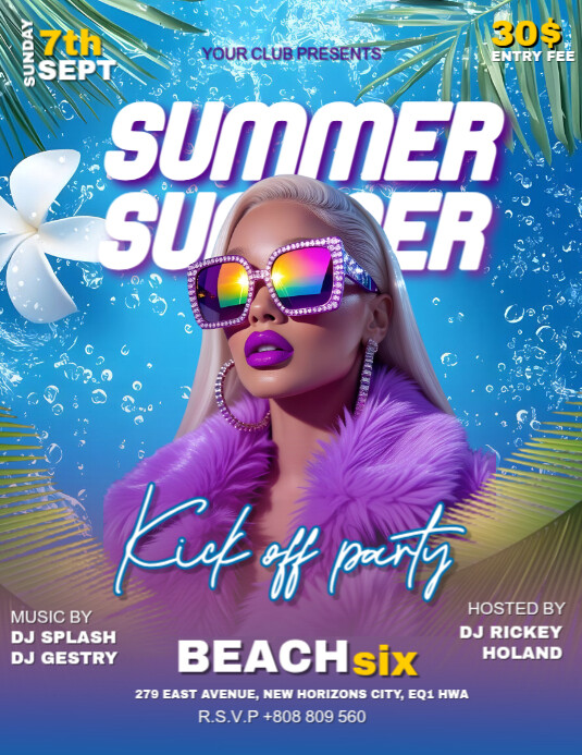 Blue Summer Kickoff Party Flyer (us Letter) Template | PosterMyWall