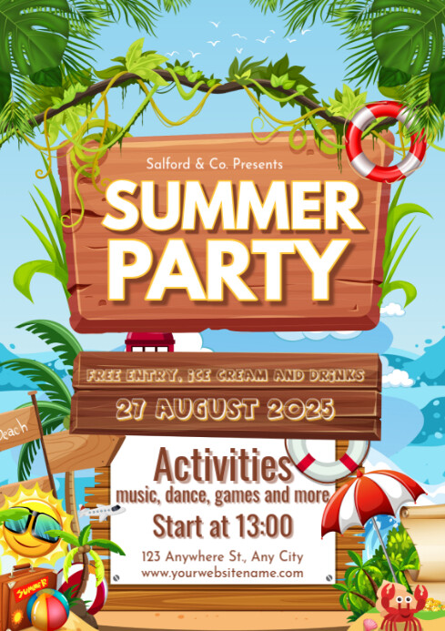 Plantilla de Blue Summer Party A4 | PosterMyWall