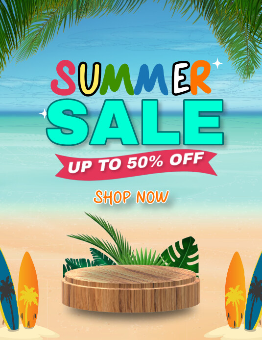 Blue Summer Sale Pamflet (letter As) Template | PosterMyWall
