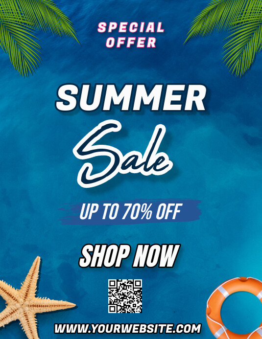 Blue Summer Sale Pamflet (letter As) Template | PosterMyWall