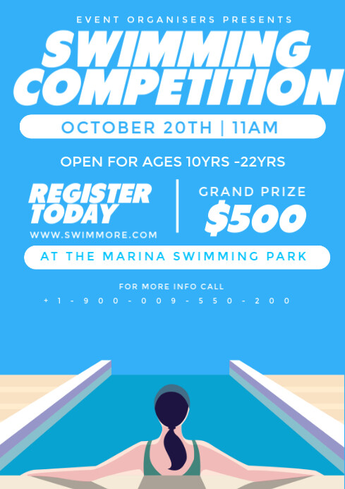 Blue Swimming Competition Flyer A3 Template | PosterMyWall
