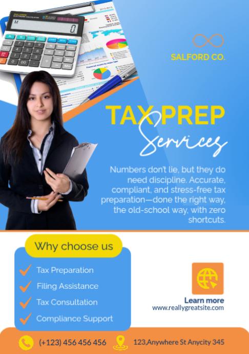 Blue Tax Preparation Services A2 Template | PosterMyWall