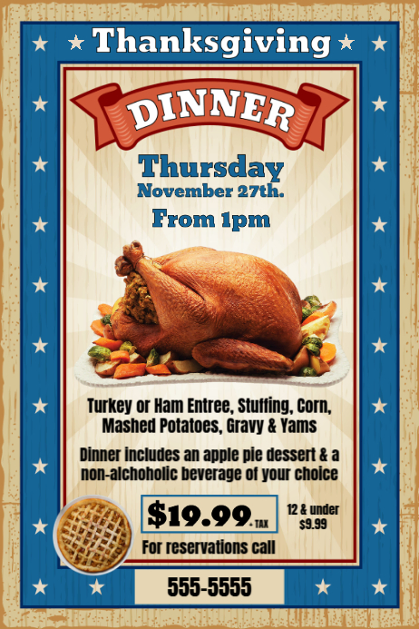 Blue Thanksgiving Dinner Ad Poster Poster Template | PosterMyWall