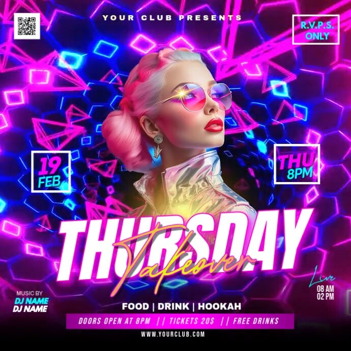 Blue Thursday Night Party Video Flyer Instagram Post Template ...