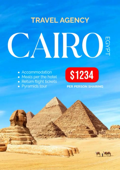 Blue Travel to Cairo A3 Video Template | PosterMyWall