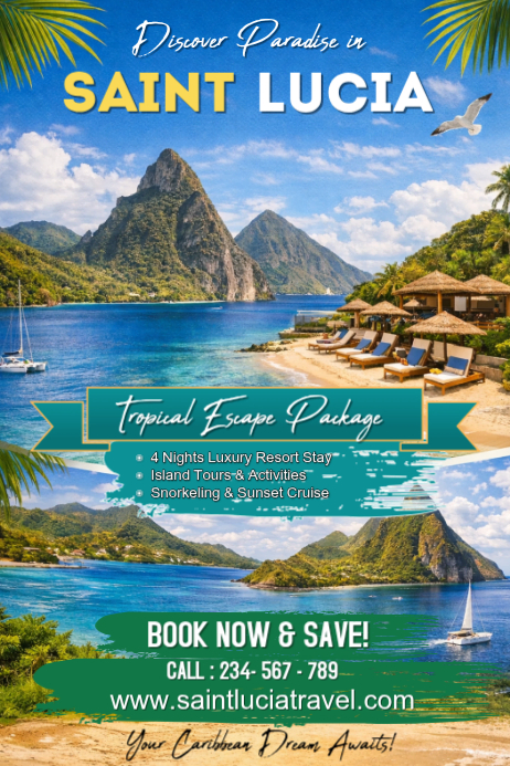 Blue Tropical Escape Package Poster Template | PosterMyWall