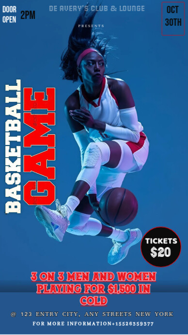 Blue Typographic A Promotional Flyer For A Basketball Game Event ...