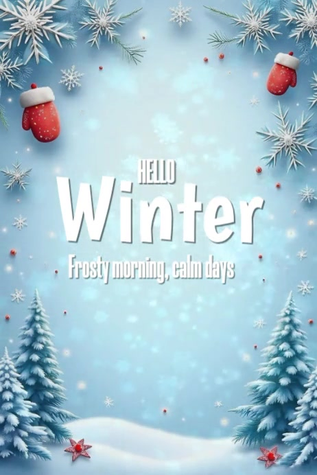 Blue Typographic Hello Winter Poster Template Poster | PosterMyWall
