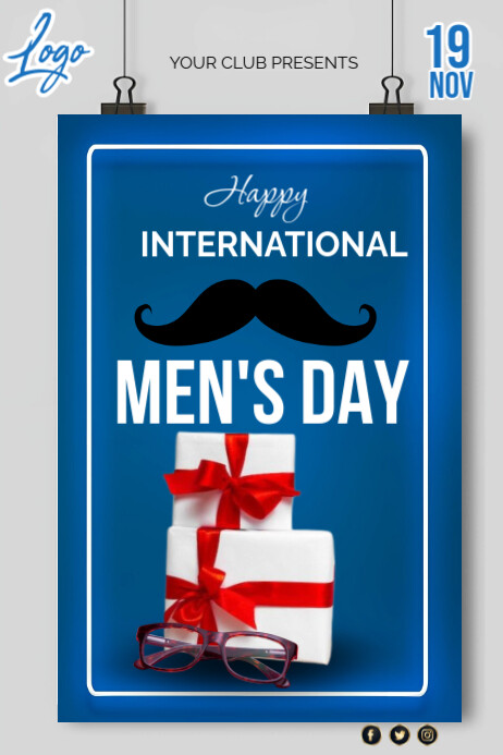 Blue Typographic International Men's Day Poster Template | PosterMyWall