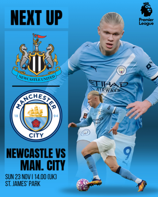 Plantilla de Blue Typographic Manchester City Match Day Premier League ...