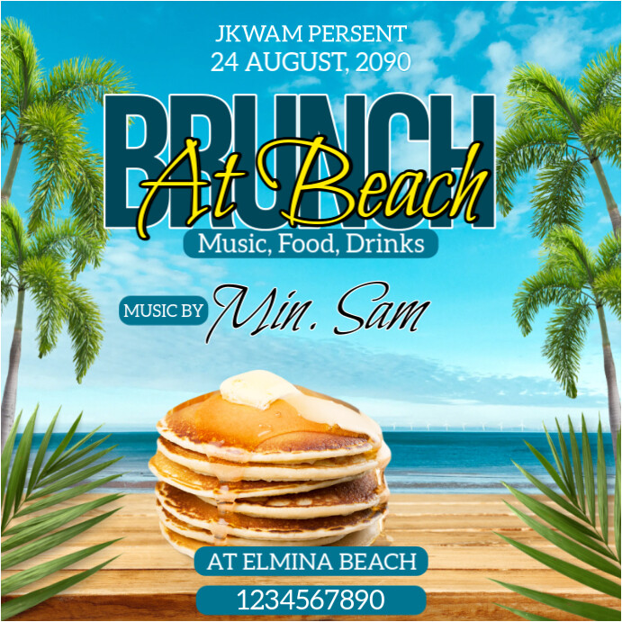 Copy of Blue Typographic Modern Beach Brunch Party Blue Sea Background ...