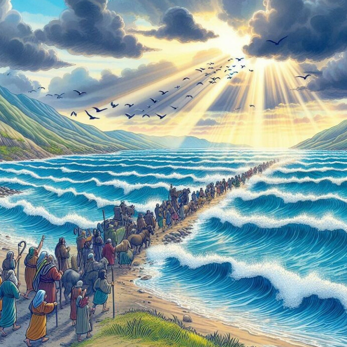 Blue Typographic Moses And The Red Sea Instagram Post Templat ...