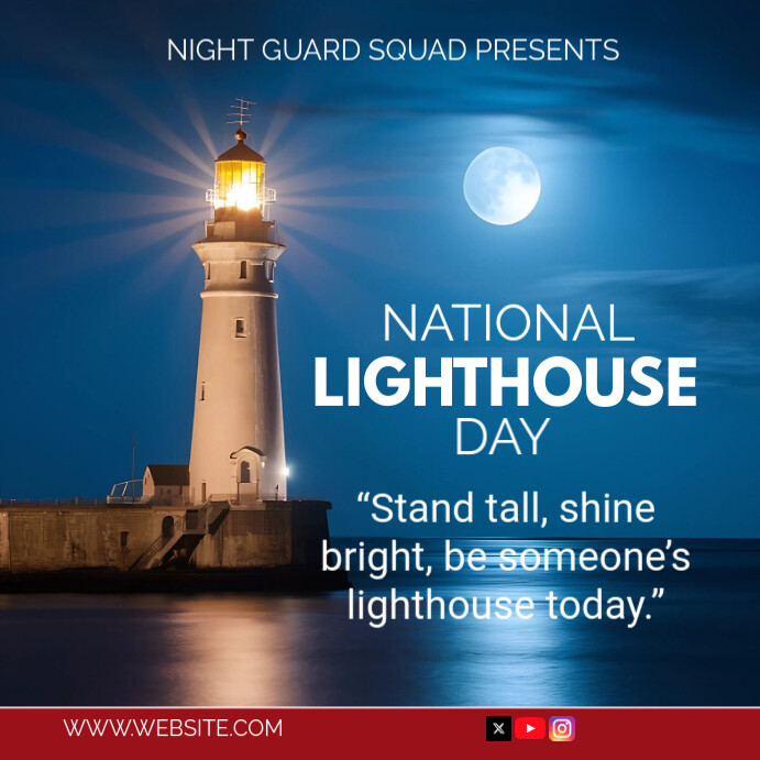 Blue Typographic National Lighthouse Day Instagram Post Template ...