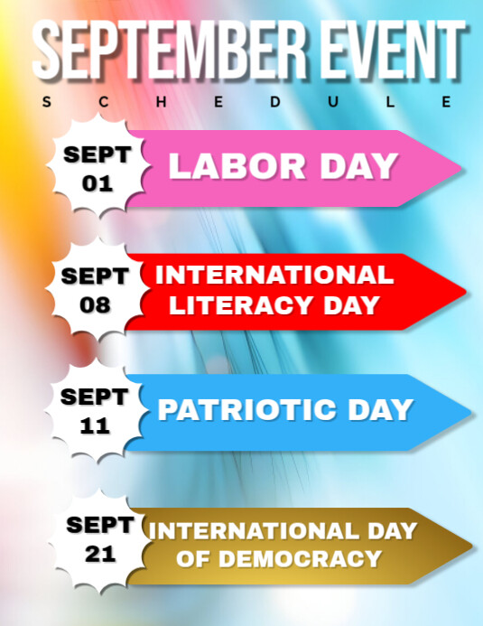 Plantilla de Blue Typographic September Event Schedule Flyer (us Letter ...
