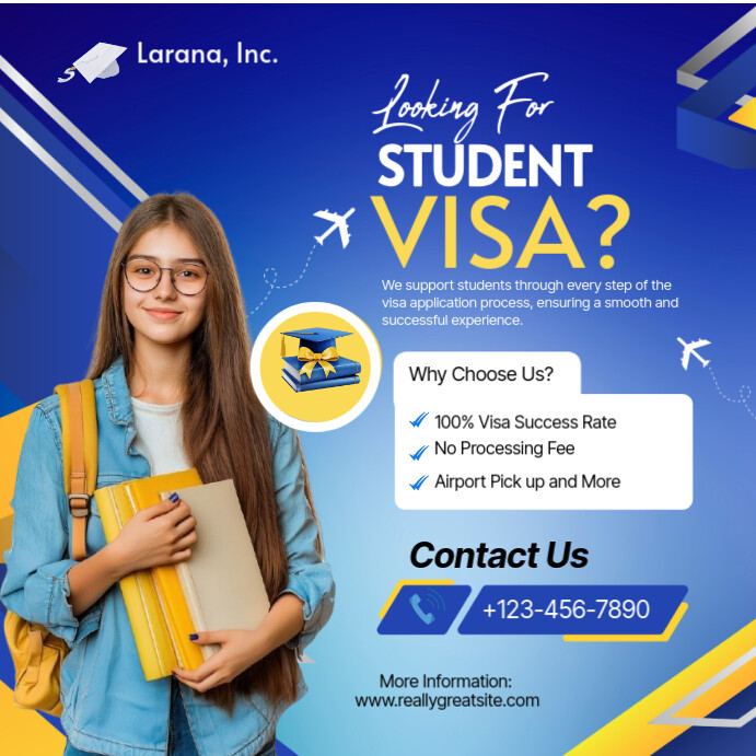 Blue Typographic Student Visa Instagram Post Template | PosterMyWall