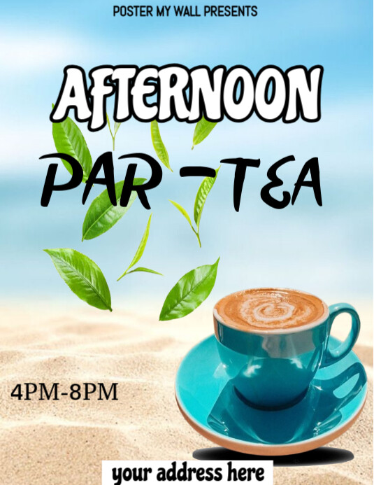 Blue Typographic Tea Party Template Flyer (us Letter) | PosterMyWall